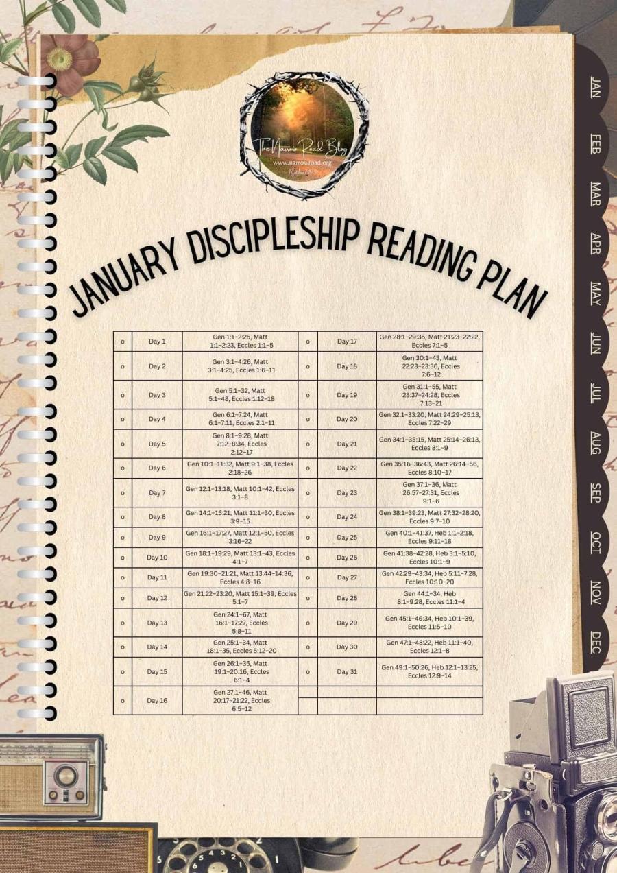 Monthly Reading Plan - Welcome to the Narrow Road!